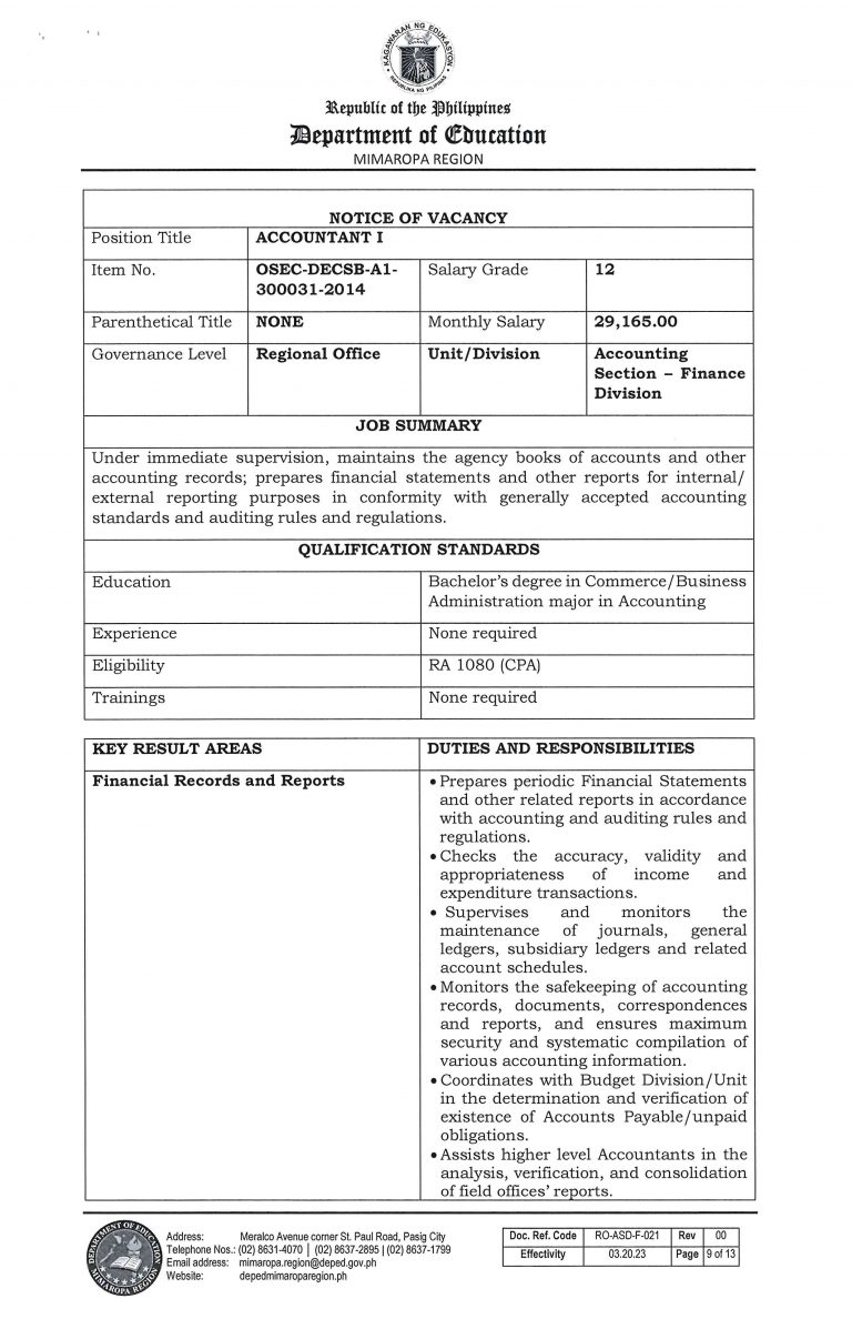 Job Vacancies | Deped MIMAROPA Region